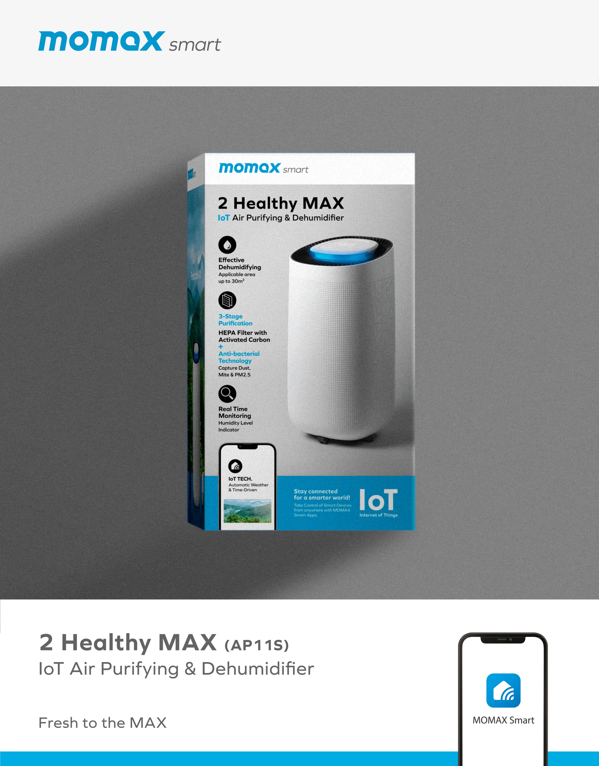 2 Healthy MAX 智能 2-in-1 空氣淨化抽濕機 – Momax Smart